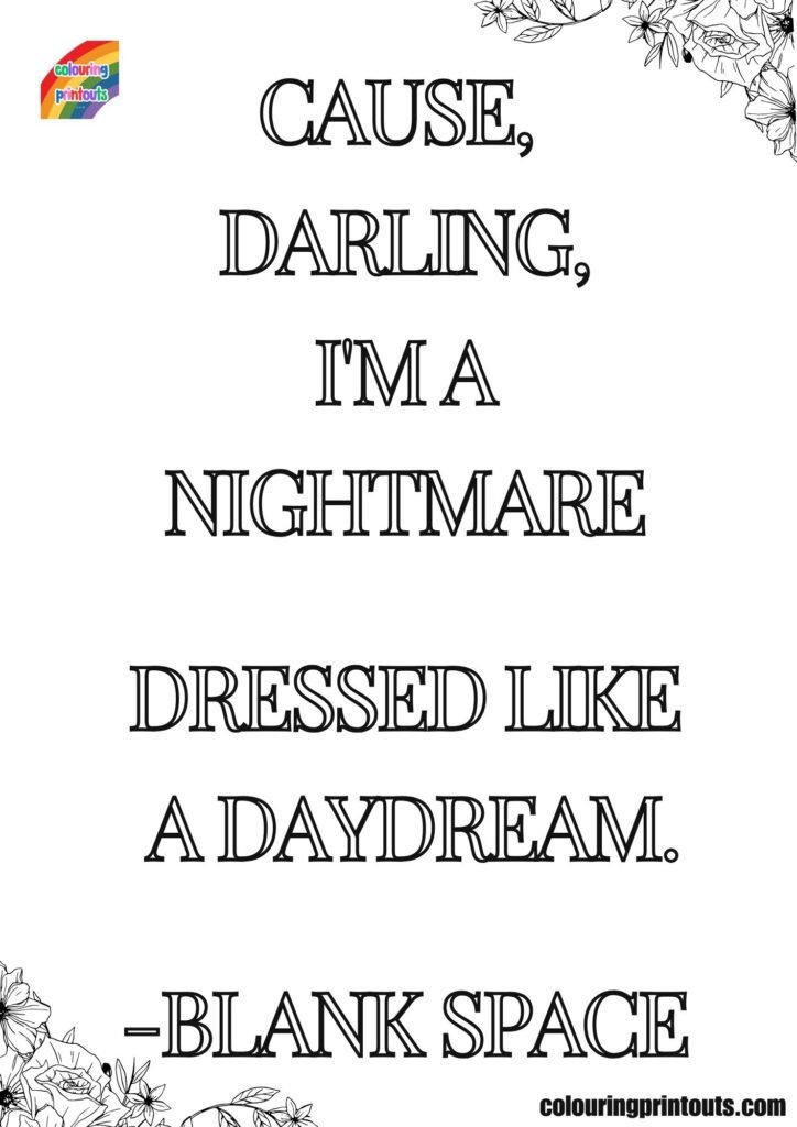 Taylor Swift Lyrics Coloring Pages [Free Download & Print]